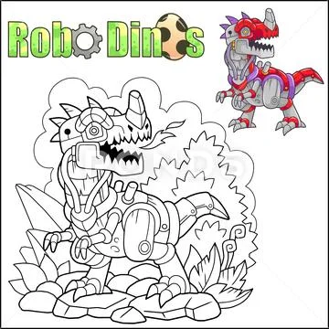 Robot dinosaur, coloring page for kids Illustration #296222892