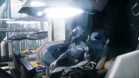 Robot driver in futuristic space ship. F... | Stock Video | Pond5