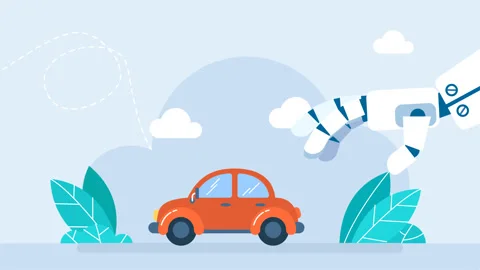 The robot drives a tiny red car. AI driv... | Stock Video | Pond5