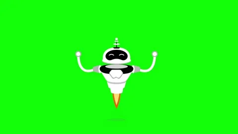 Robot Flying rocket with hands on green ... | Stock Video | Pond5