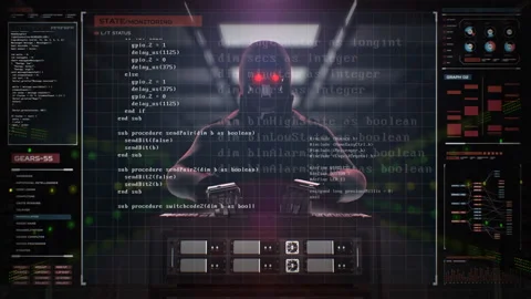 Robot Hacker programming hacking code on... | Stock Video | Pond5