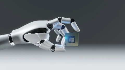 Robot hand hold computer chip for semico... | Stock Video | Pond5