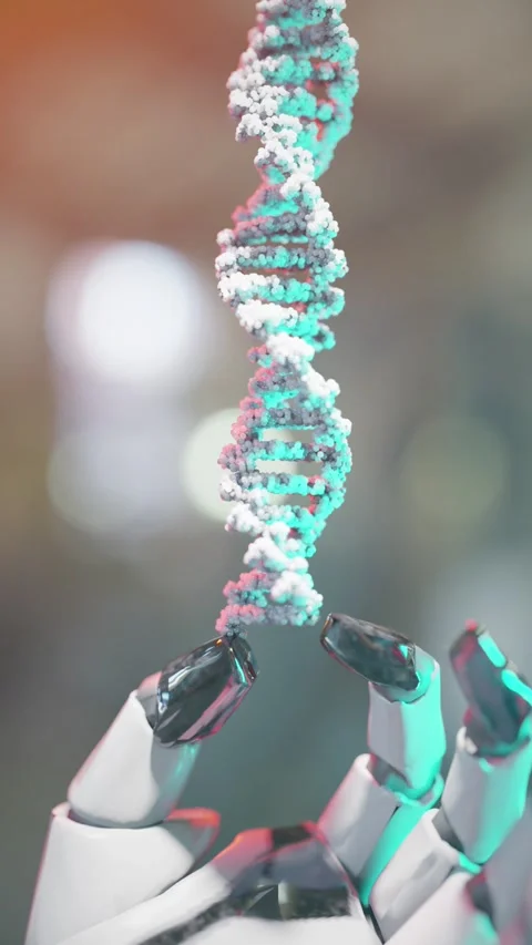 Robot hand holding DNA sequence double h... | Stock Video | Pond5