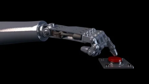 Robot hand pushing a red button | Stock Video | Pond5