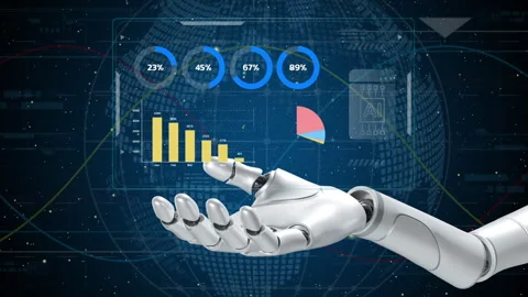 Robot hand showis chart and graph icon o... | Stock Video | Pond5