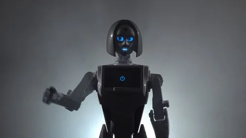 Robot hand waving bye. Black smoke backg... | Stock Video | Pond5