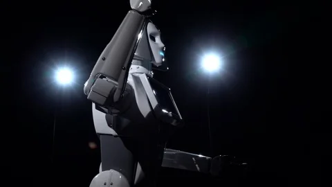 Robot moves and gestures with hands . Bl... | Stock Video | Pond5