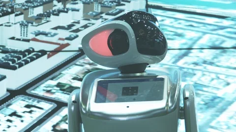 A Robot moving the head with a map backg... | Stock Video | Pond5