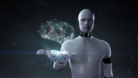 Robot open palm, Brain connect digital l... | Stock Video | Pond5