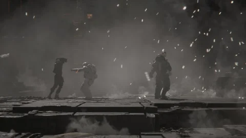 Robot soldiers defeat human soldiers in ... | Stock Video | Pond5