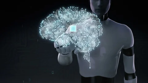 Robot touch brain connected CPU chip, 4K... | Stock Video | Pond5