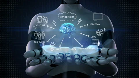 Robot two palm, Brainstorming to digital... | Stock Video | Pond5