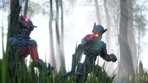 Robot Werewolves Howl and Attack in al M... | Stock Video | Pond5