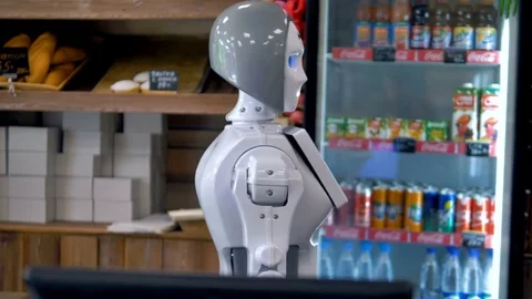 A robot works at the bakery counter. | Stock Video | Pond5