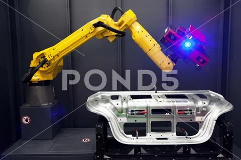 Robotic arm with 3D scanner. automated scanning. Stock Photo #76314270