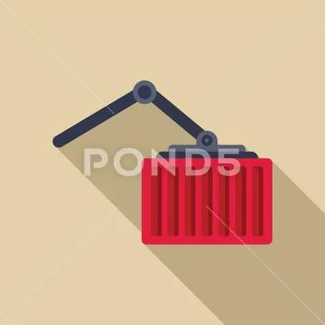 Robotic arm lifting cargo container in logistics operation Illustration ...