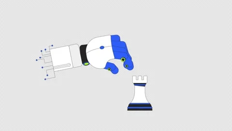 Robotic hand placing rook chess piece 2D... | Stock Video | Pond5