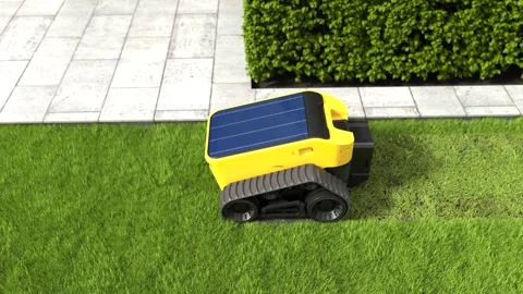 Robotic lawn solar-powered mower, Electr... | Stock Video | Pond5