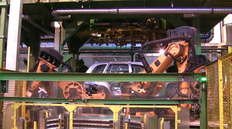 Robots weld car parts in production line | Stock Video | Pond5