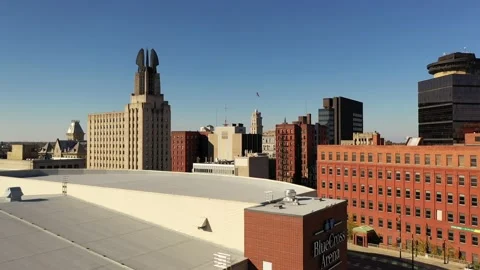 Rochester NY skyline Blue Cross Arena an... | Stock Video | Pond5