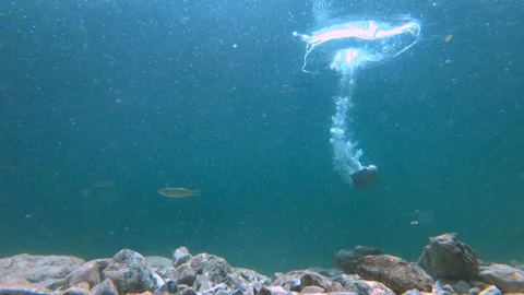 Rock falling in water. Underwater view o... | Stock Video | Pond5