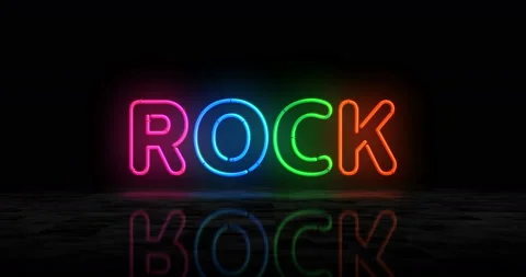 Rock music symbol glowing neon 3d lights | Stock Video | Pond5
