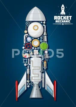 Rocket with detailed engine parts, body structure: Royalty Free #63182694