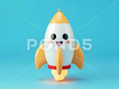 Rocket Emoji 3d symbol icon on blue background: Royalty Free #268429538