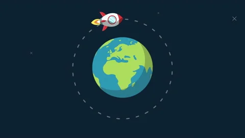 Rocket flying around earth in space anim... | Stock Video | Pond5