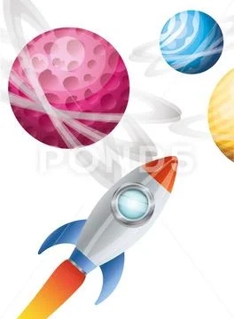 Rocket flying with planets of the solar system background: Royalty Free ...