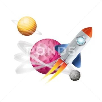Rocket flying with planets of the solar system background: Royalty Free ...