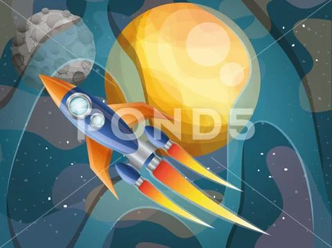 Rocket flying with planets of the solar system background: Royalty Free ...