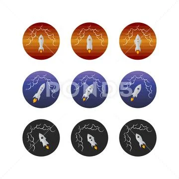 Rocket ship launch space travel sign badge label logo set Illustration ...