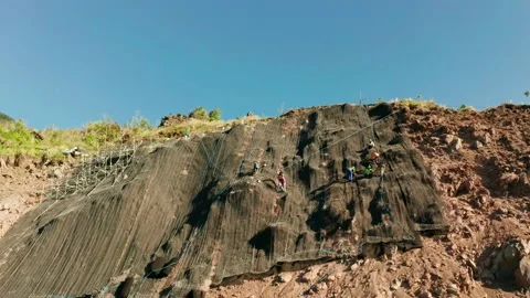 Rockfall protection netting, safety wire... | Stock Video | Pond5