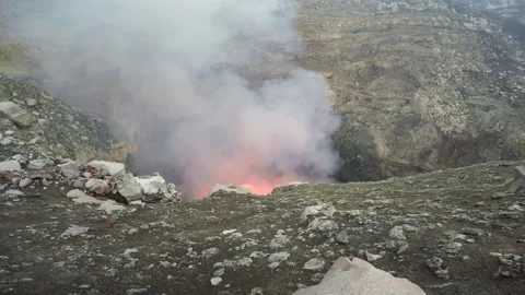 Rocks Falling Into Active Volcano. Stati... | Stock Video | Pond5