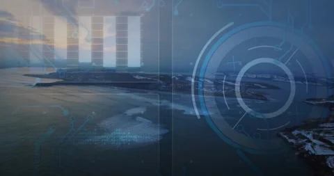 Rocky coastal islands floating with HUD ... | Stock Video | Pond5