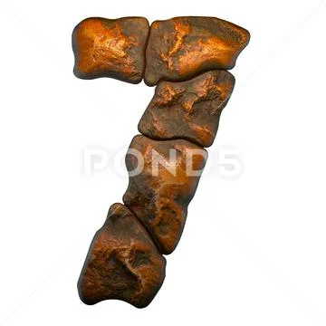Rocky number 7. Font of stone isolated on white background. 3d ...