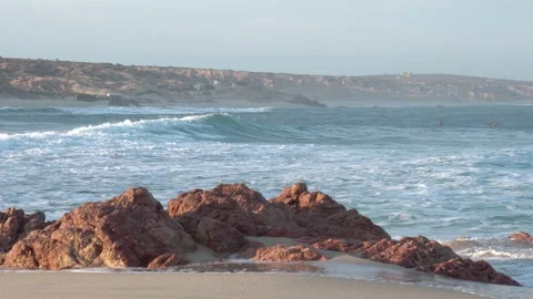 Rocky sandstone beach in Baja California... | Stock Video | Pond5