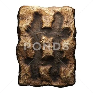 Rocky symbol hash. Font of stone isolated on white background. 3d ...