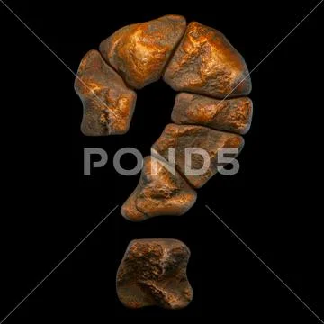 Rocky symbol question mark. Font of stone on black background. 3d ...