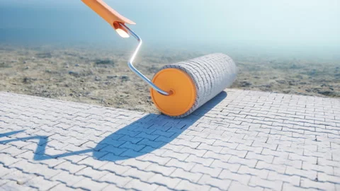 A roll of paving slab. Brush of paving s... | Stock Video | Pond5