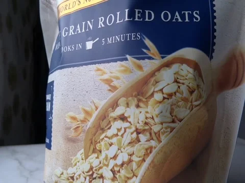 Rolled Oats Label on Its Resealable Pouc... | Stock Video | Pond5