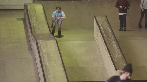 Roller skater slide on edge of springboa... | Stock Video | Pond5