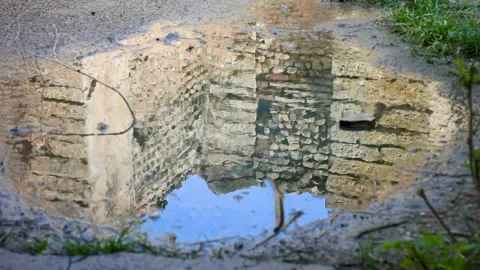 Roman ruins reflection on the rainwater ... | Stock Video | Pond5