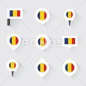 Romania flag and pins for infographic, and map design Illustration ...