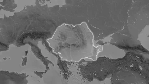 Romania map - extract. Glow. Grayscale. ... | Stock Video | Pond5