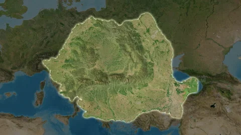 Romania map - extract. Glow. Satellite. ... | Stock Video | Pond5