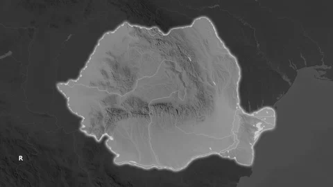 Romania map - solid. Glow. Grayscale. La... | Stock Video | Pond5