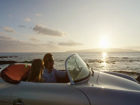 Romantic Couple Driving Classic Vintage ... | Stock Video | Pond5