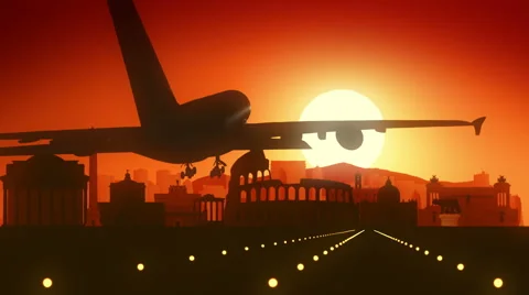 Rome Italy Airplane Landing Skyline Gold... | Stock Video | Pond5